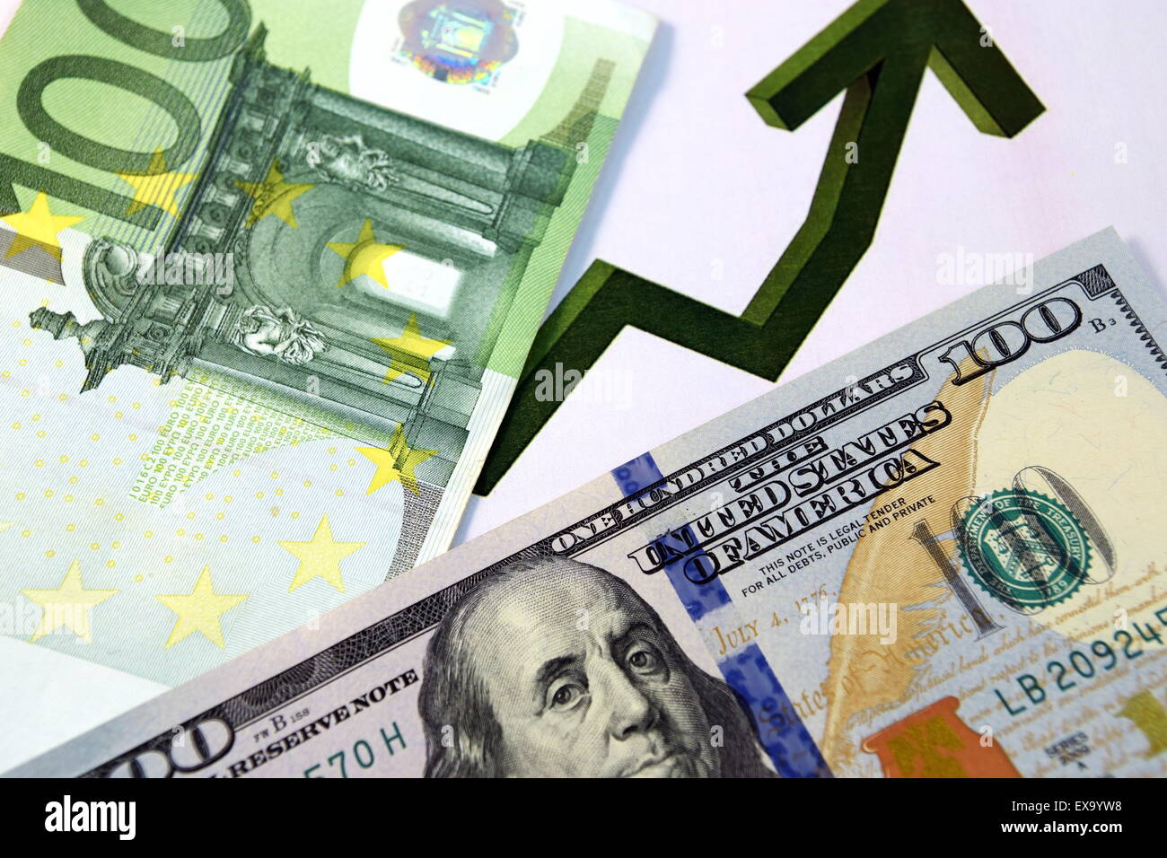 Close up of Various currency notes and coins from different countries ...