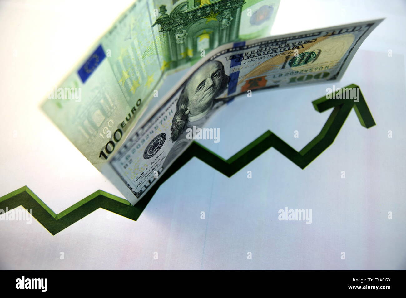 Close up of Various currency notes and coins from different countries ...