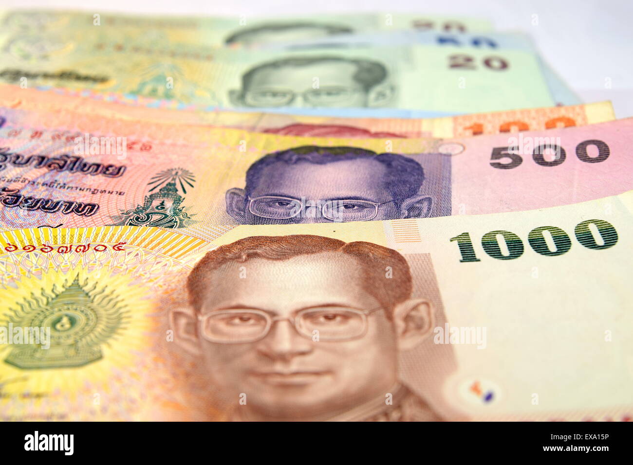 Close up of Various currency notes and coins from different countries ...