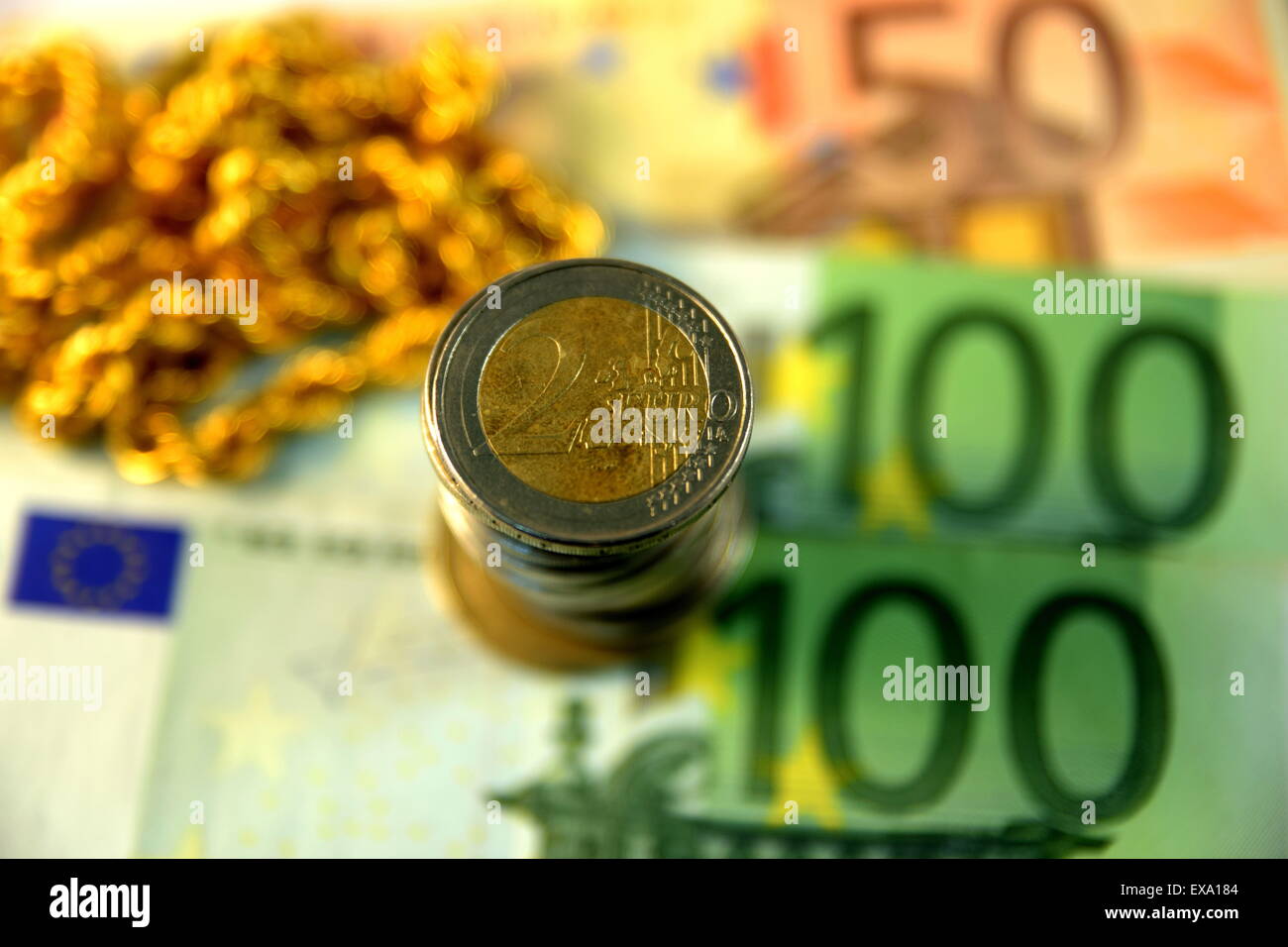 Close up of Various currency notes and coins from different countries ...