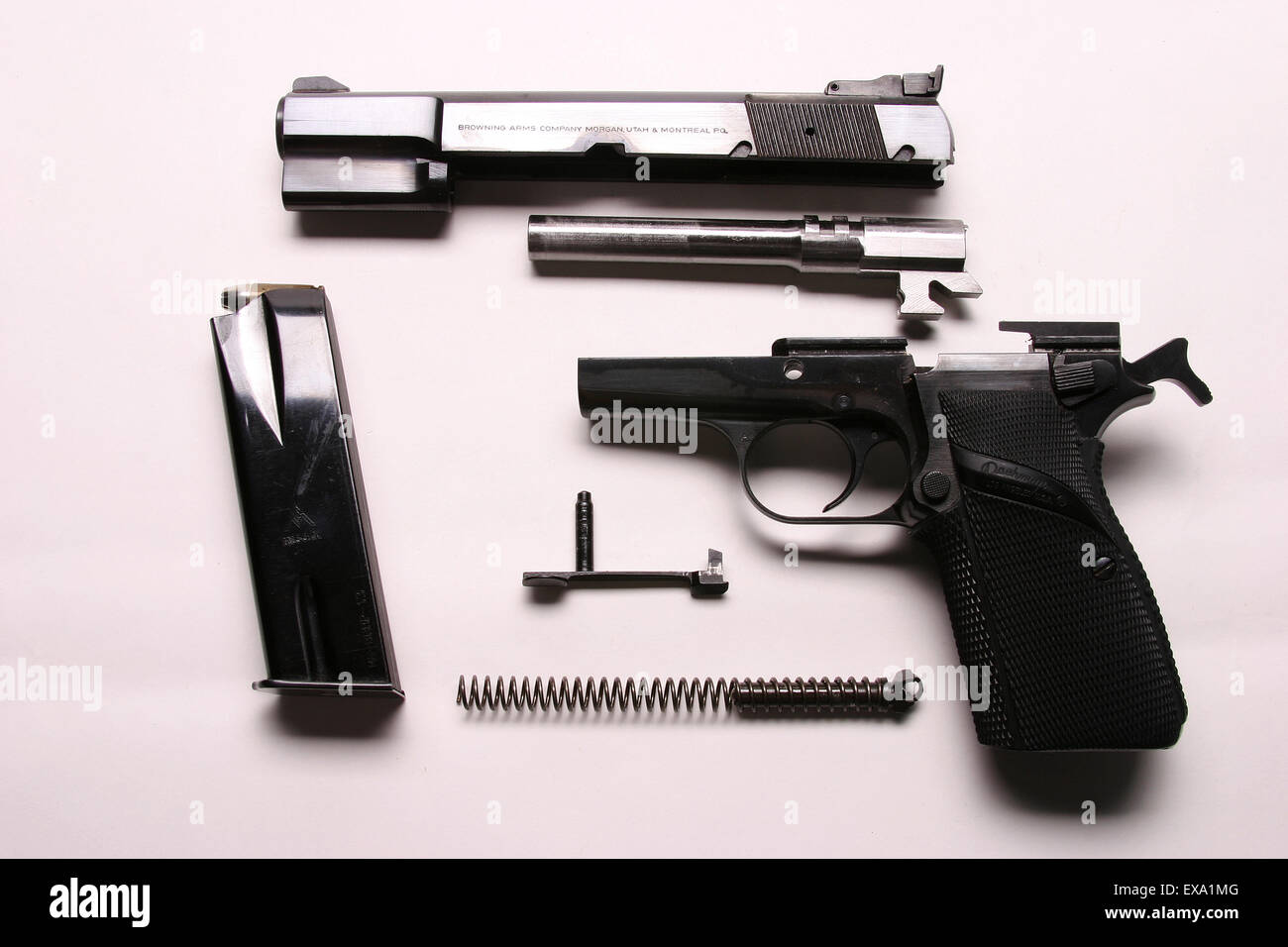 9mm Browning Hi-Power Field Stripped Stock Photo - Alamy