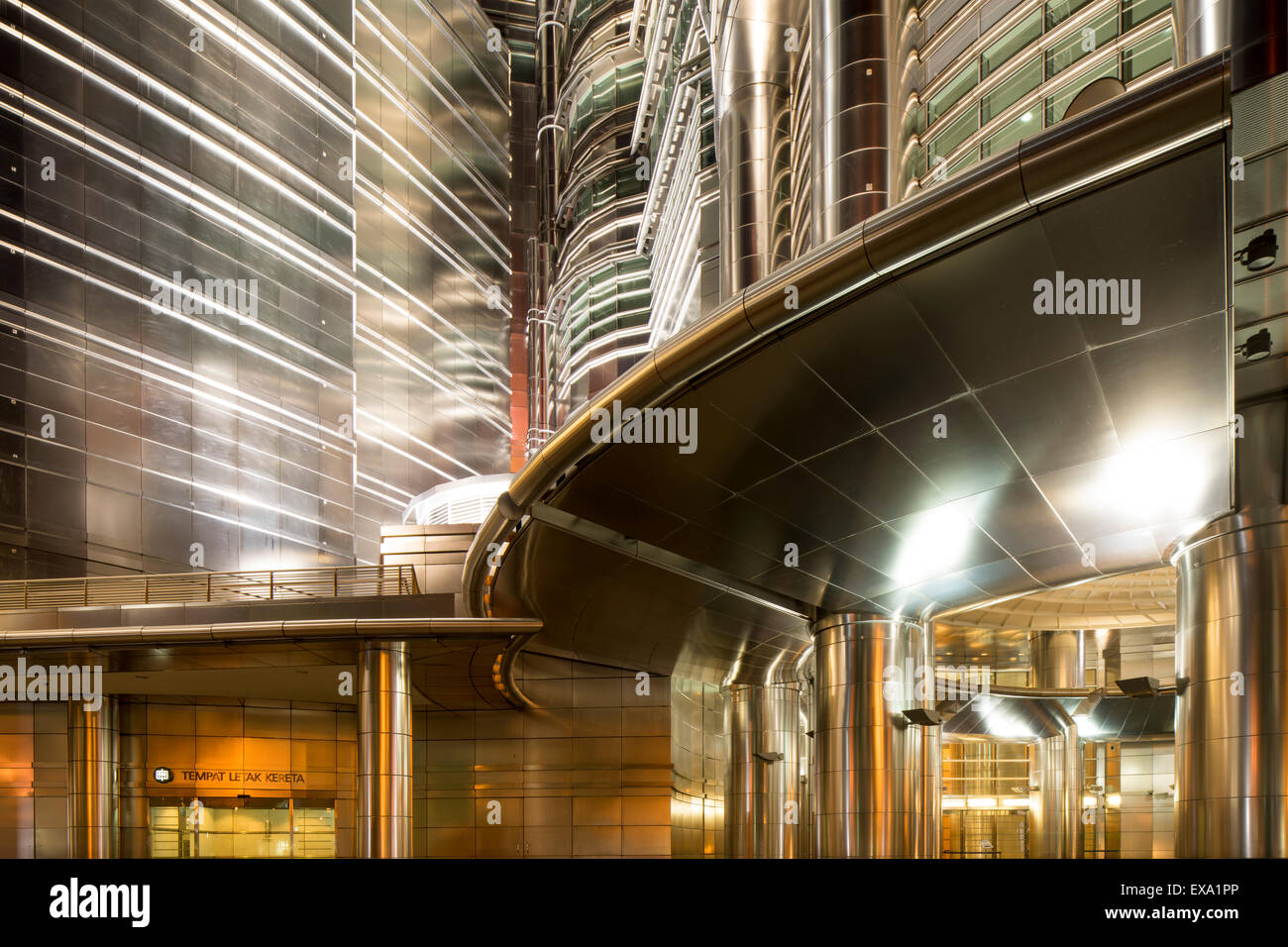Malaysia, Kuala Lumpur, View from base of 88 story tall Petronas Tower ...