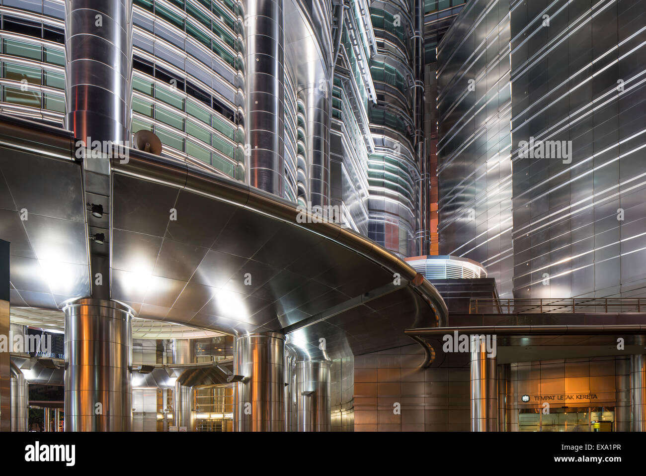 Malaysia, Kuala Lumpur, View from base of 88 story tall Petronas Tower ...