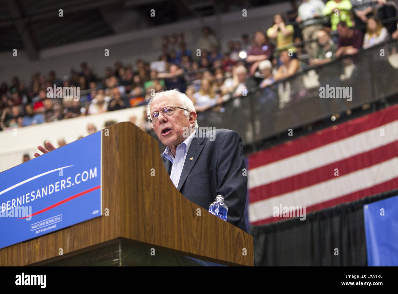 MADISON, WI/USA - July 1, 2015: Senator Bernie Sanders speaks to a ...