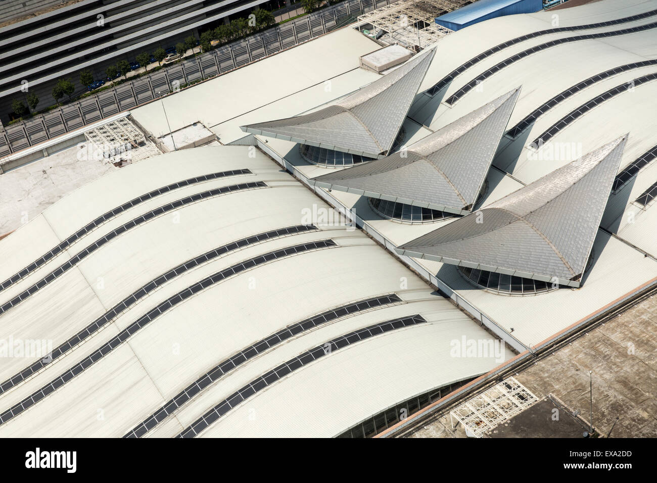 Asia, Malaysia, Kuala Lumpur, Overhead view of roofline of KL Sentral ...