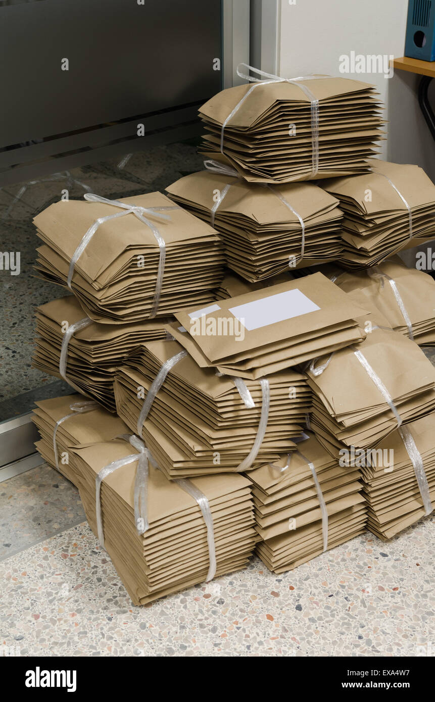 Stack of brown envelopes. Documentation filed in brown paper envelopes ...