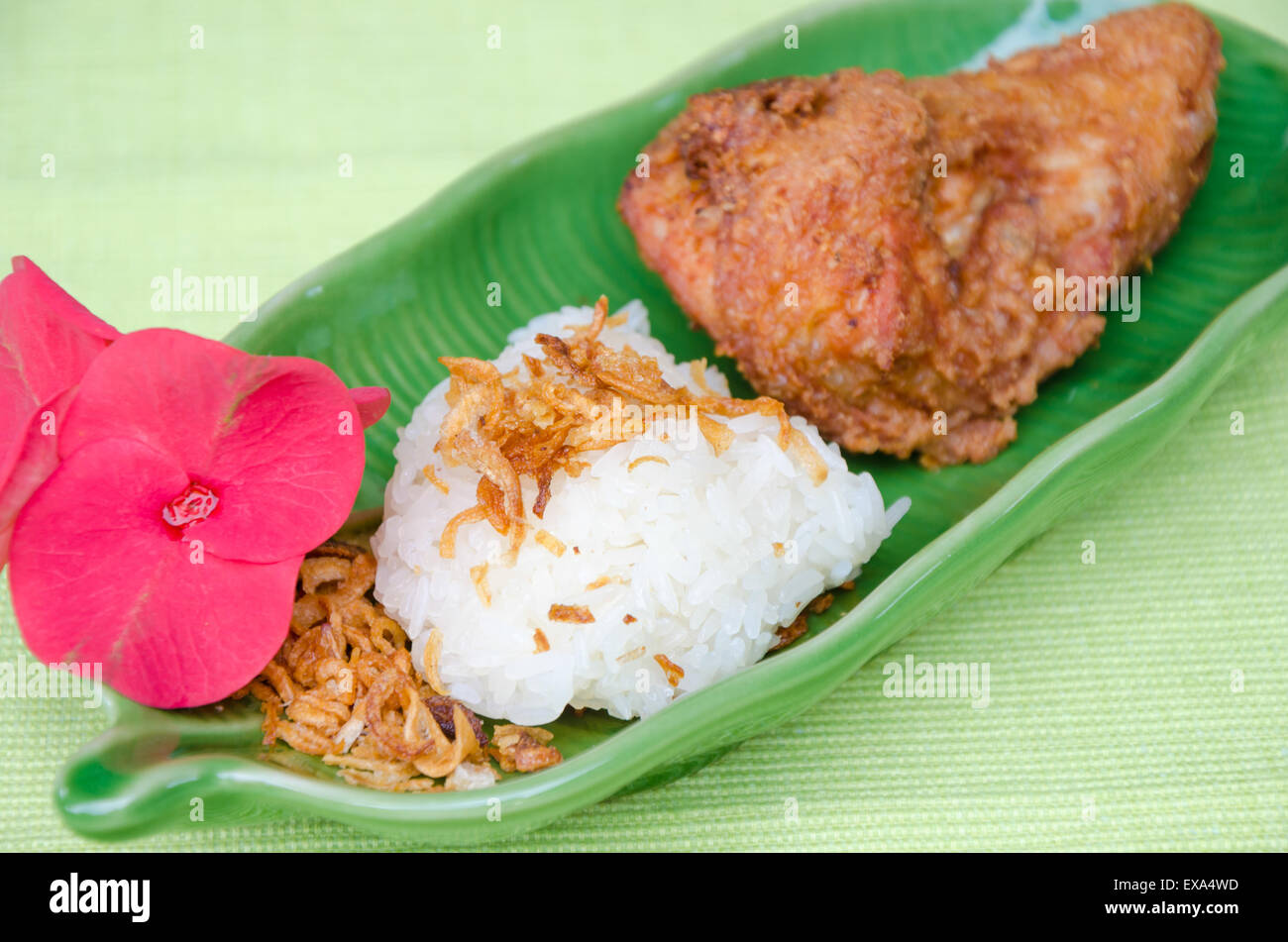 Fried Chicken with onion and Sticky rice Stock Photo - Alamy