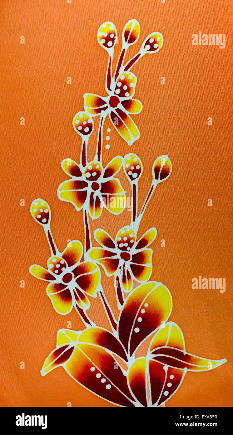 Flowers Design on batik. Crafts of Thailand Stock Photo - Alamy