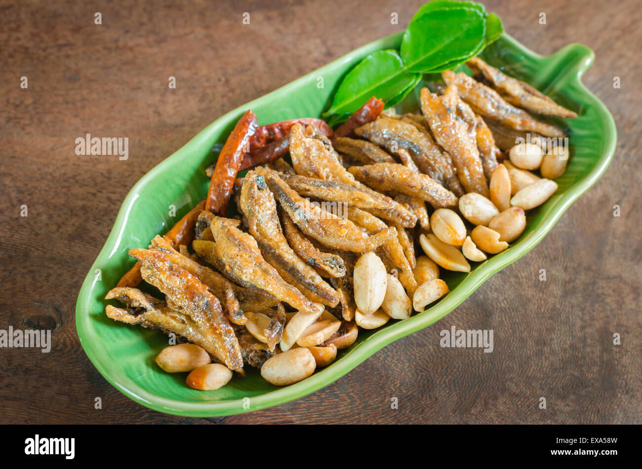 Crispy fried anchovies fish and peanut Stock Photo - Alamy