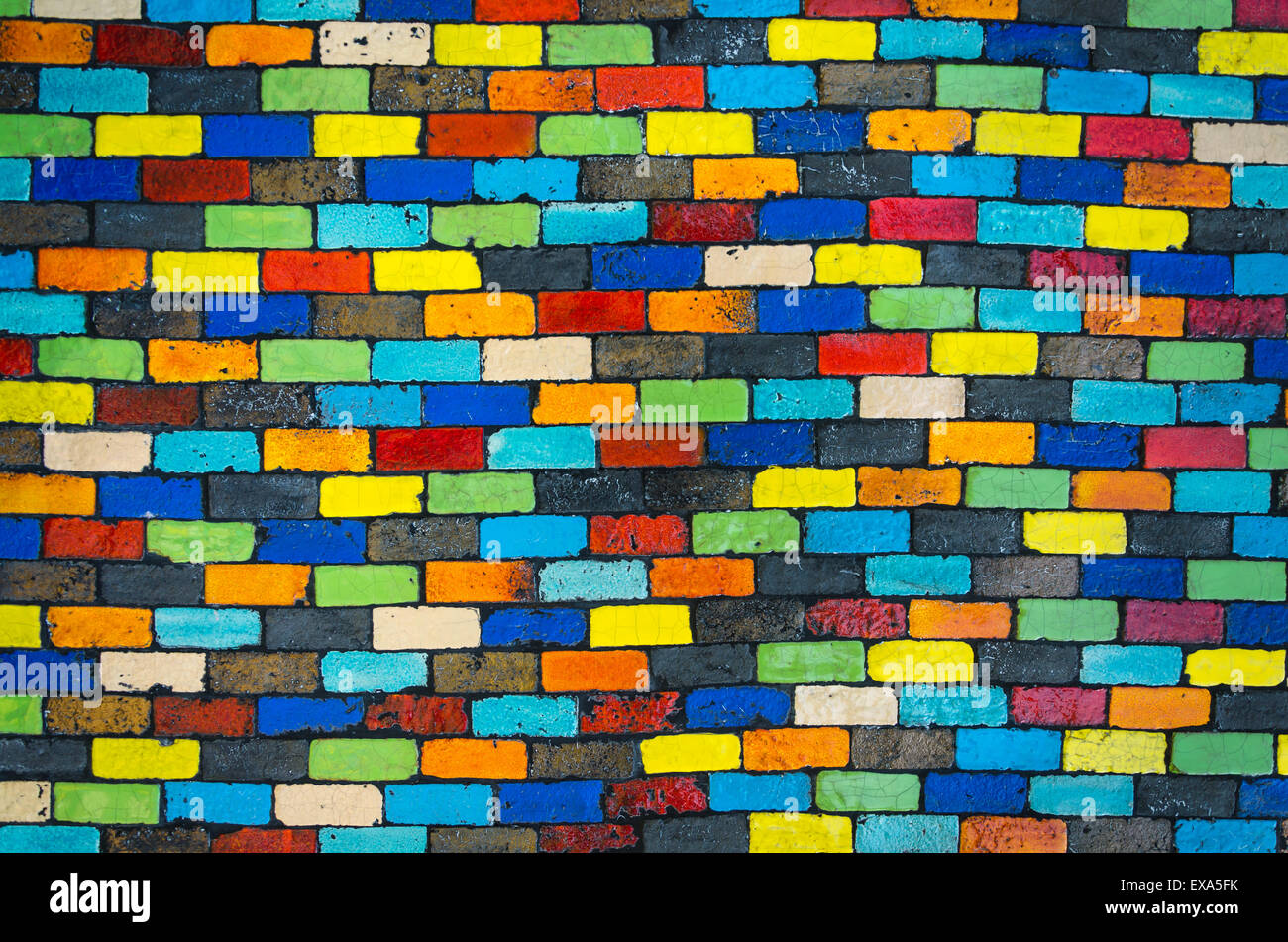 Colorful brick wall - beautiful variety colors red green yellow blue ...
