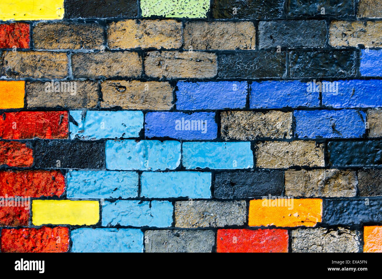 Colorful brick wall - beautiful variety colors red green yellow blue ...