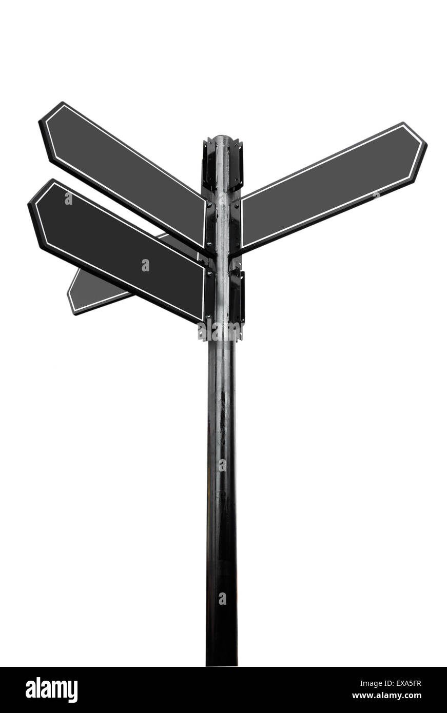 Multi-directional way signpost with blank spaces for text. Isolate on ...