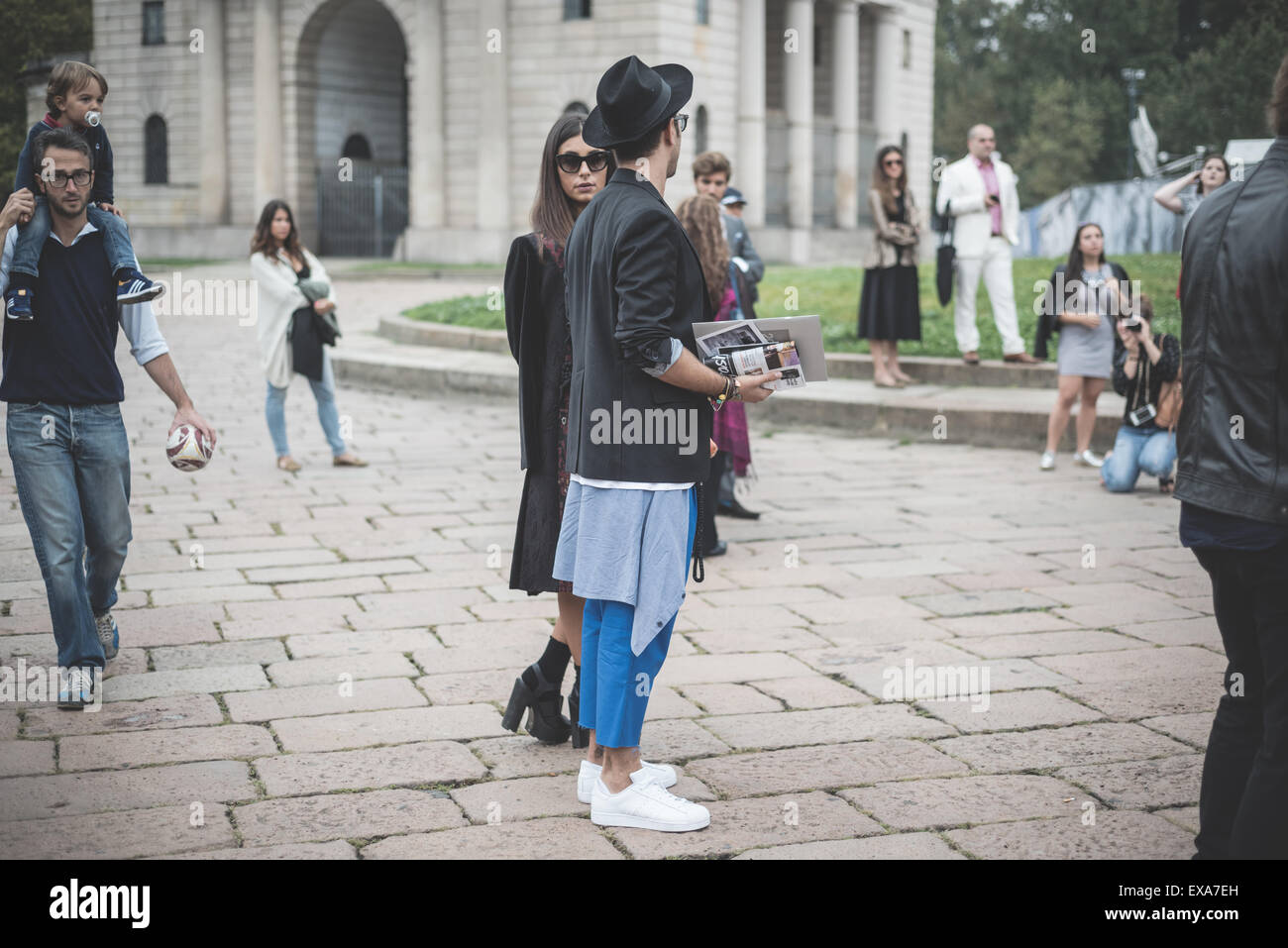 MILAN, ITALY - SEPTEMBER 20: People during Milan Fashion week in Milan ...