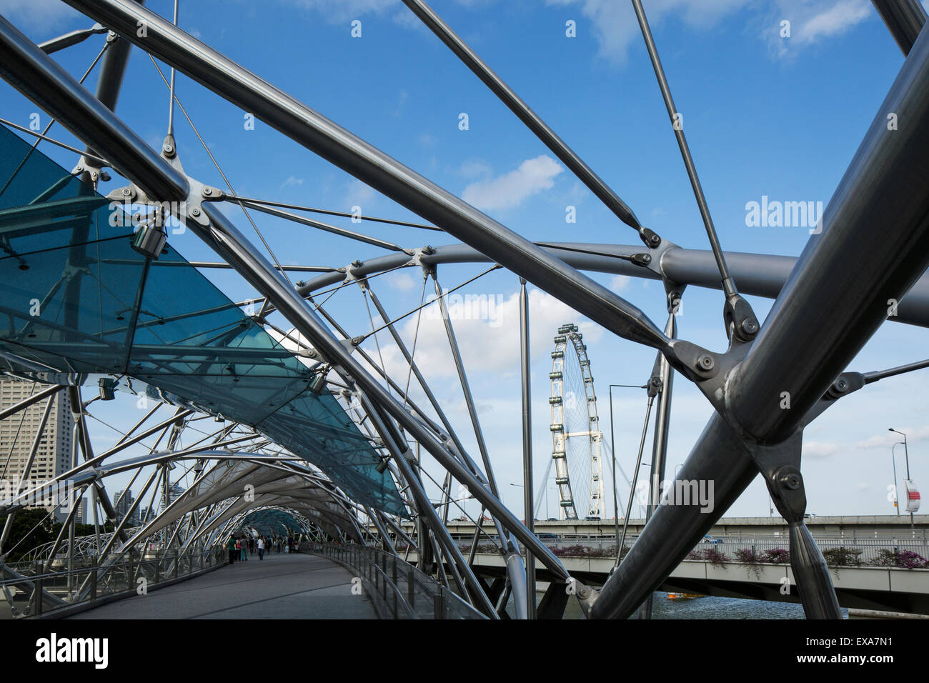 Asia, Singapore, Stainless steel trusses of Helix Bridge and and ...