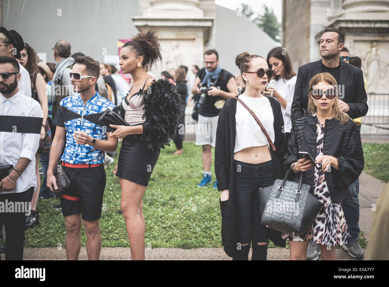 MILAN, ITALY - SEPTEMBER 20: People during Milan Fashion week in Milan ...