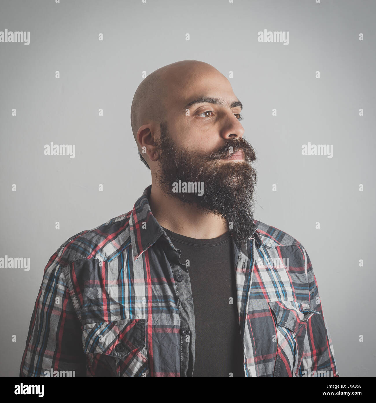 hipster long bearded and mustache man with shirt squares Stock Photo ...