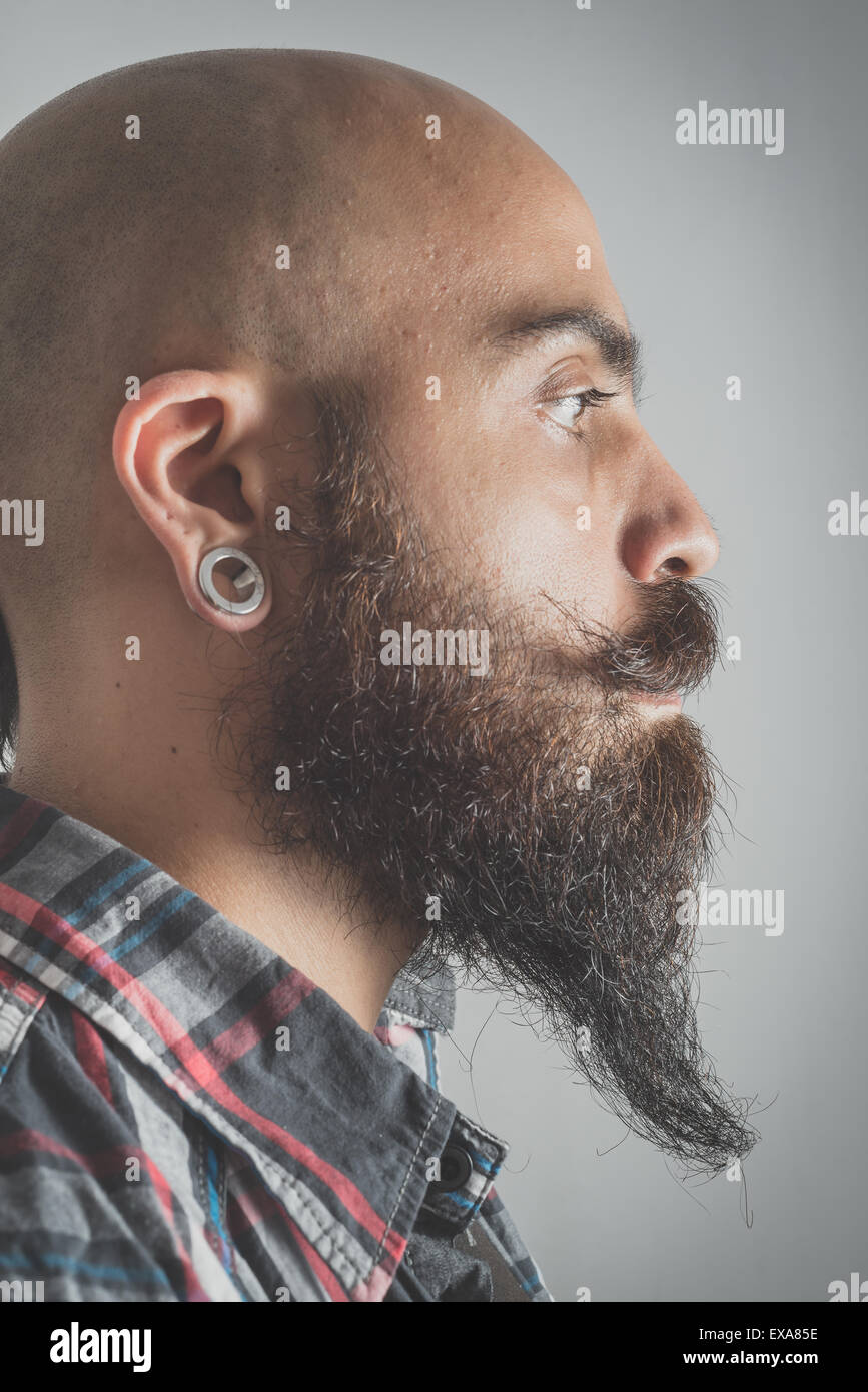hipster long bearded and mustache man with shirt squares Stock Photo ...