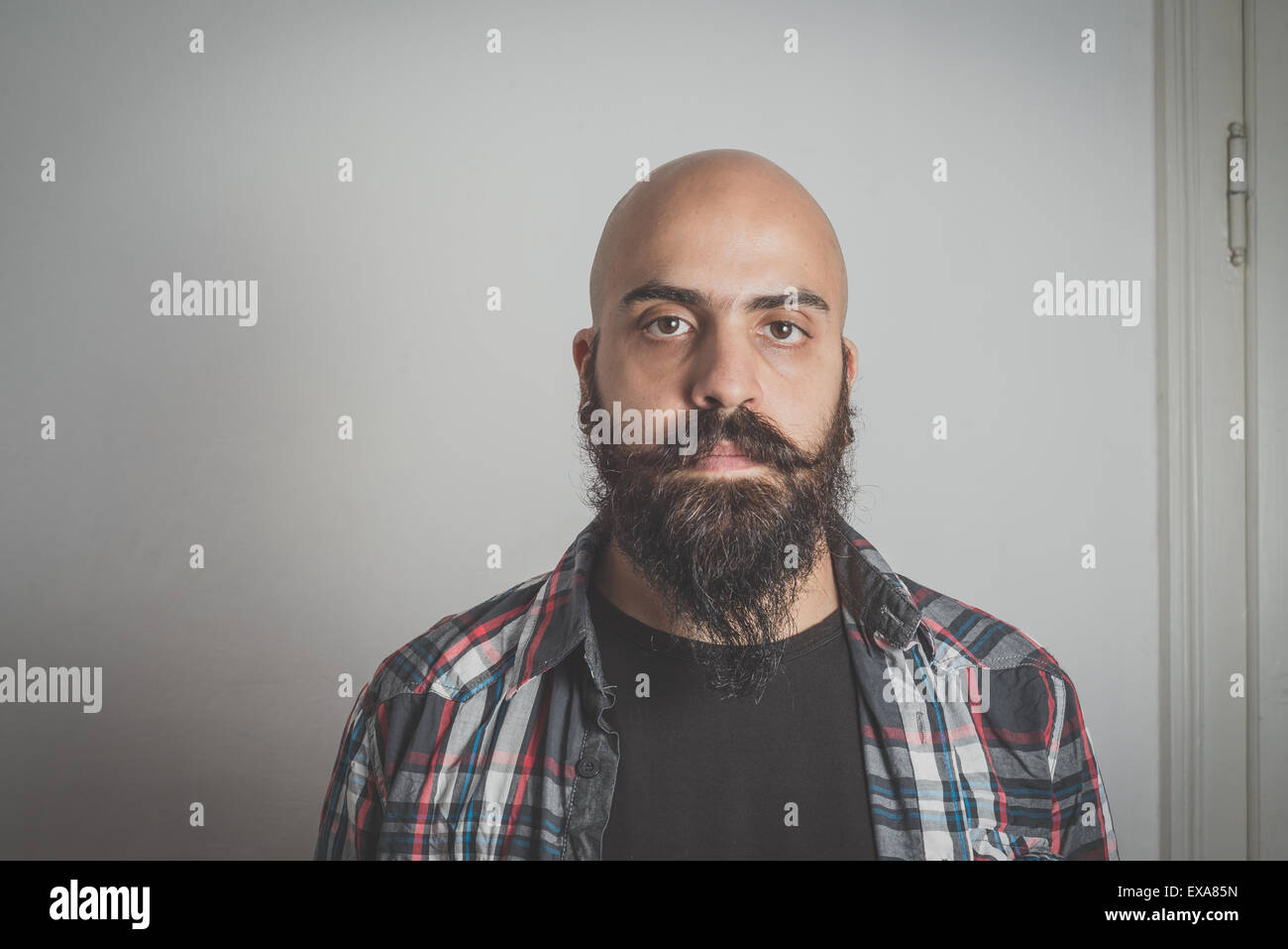 hipster long bearded and mustache man with shirt squares Stock Photo ...