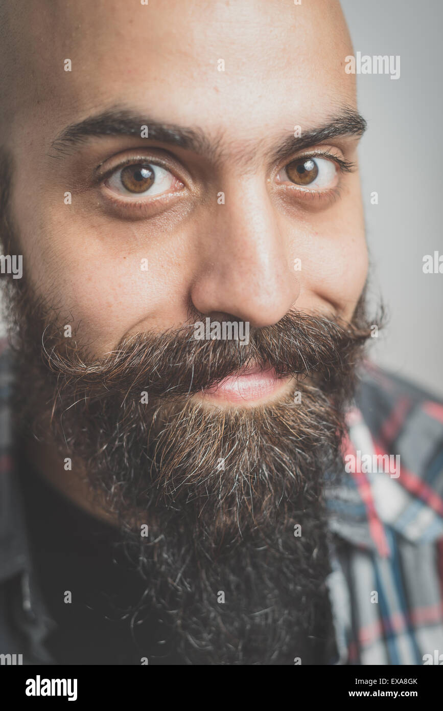 hipster long bearded and mustache man with shirt squares Stock Photo ...