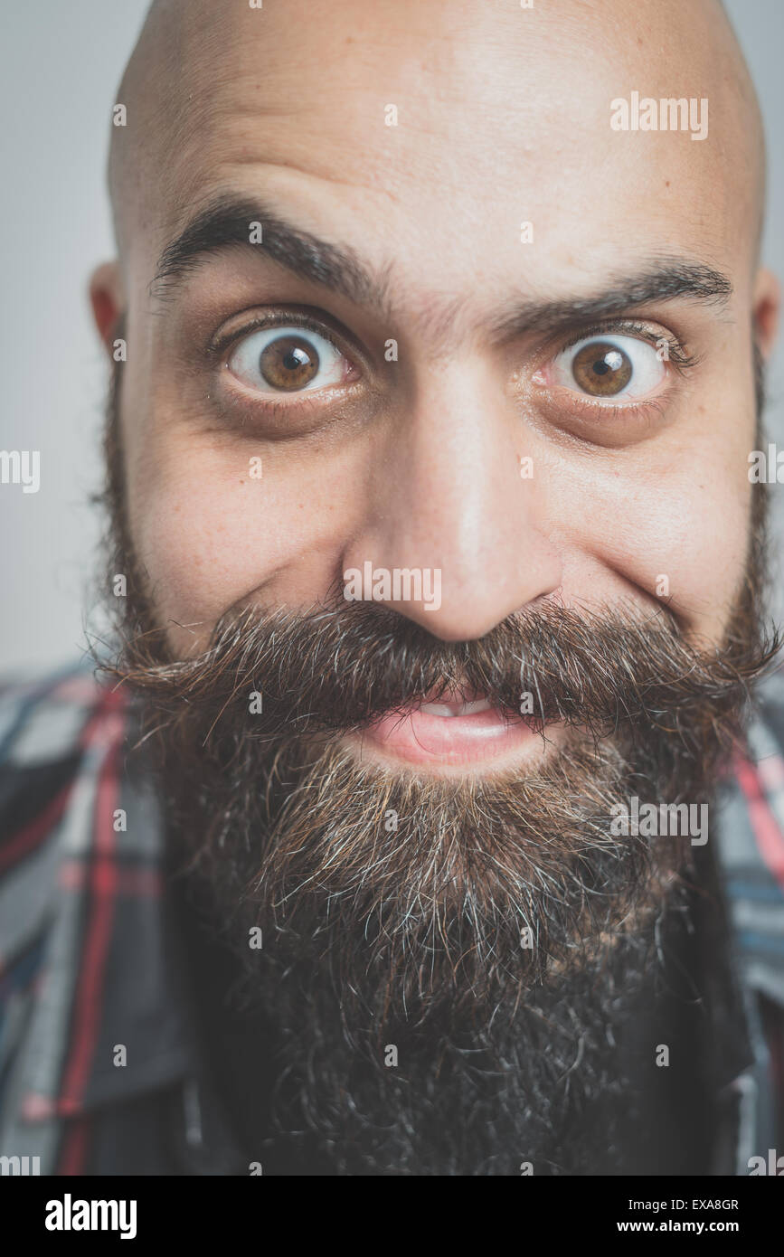 hipster long bearded and mustache man with shirt squares Stock Photo ...