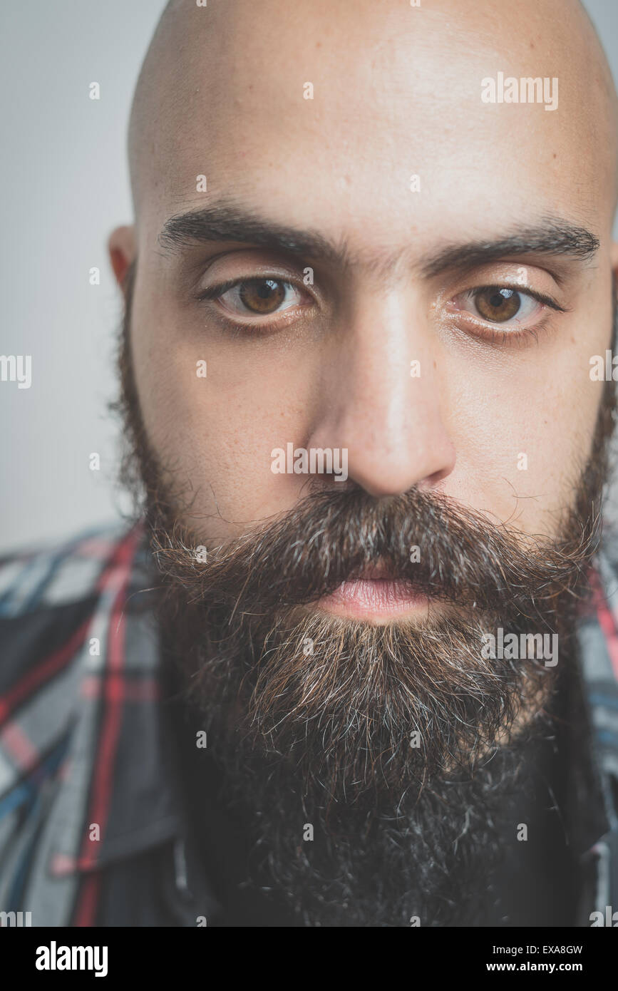 hipster long bearded and mustache man with shirt squares Stock Photo ...