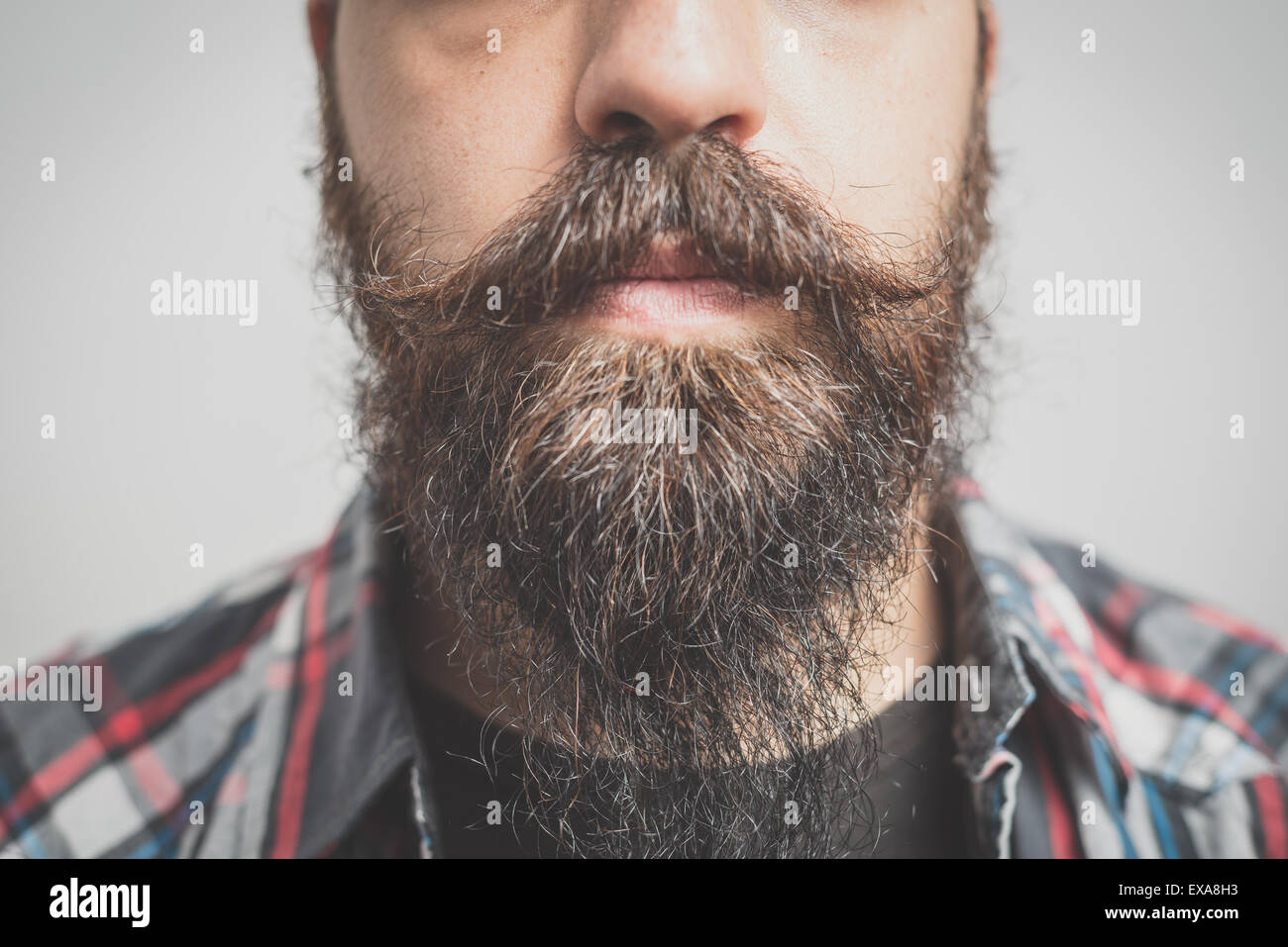 hipster long bearded and mustache man with shirt squares Stock Photo ...