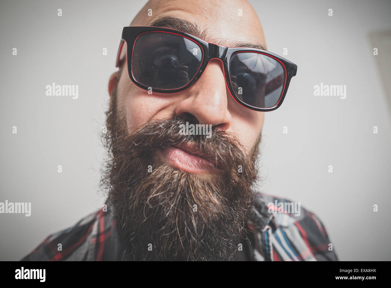 hipster long bearded and mustache man with shirt squares Stock Photo ...