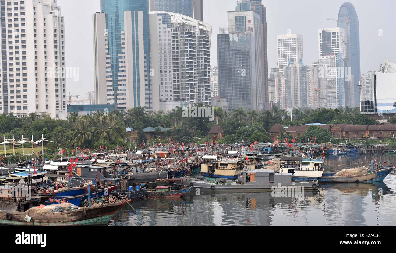 Haikou, China's Hainan Province. 10th July, 2015. Boats stay in Xingang ...