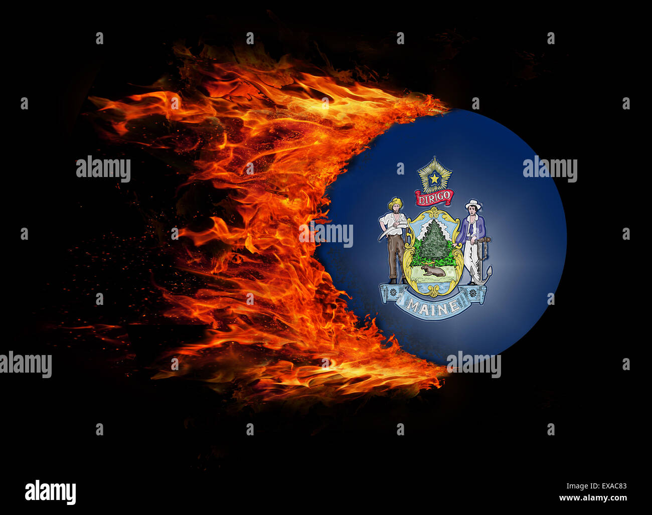 Concept of speed - US state flag with a trail of fire - Maine Stock ...