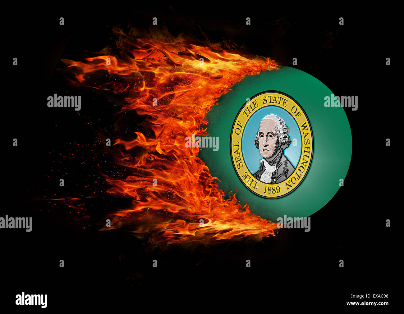Concept of speed - US state flag with a trail of fire - Washington ...