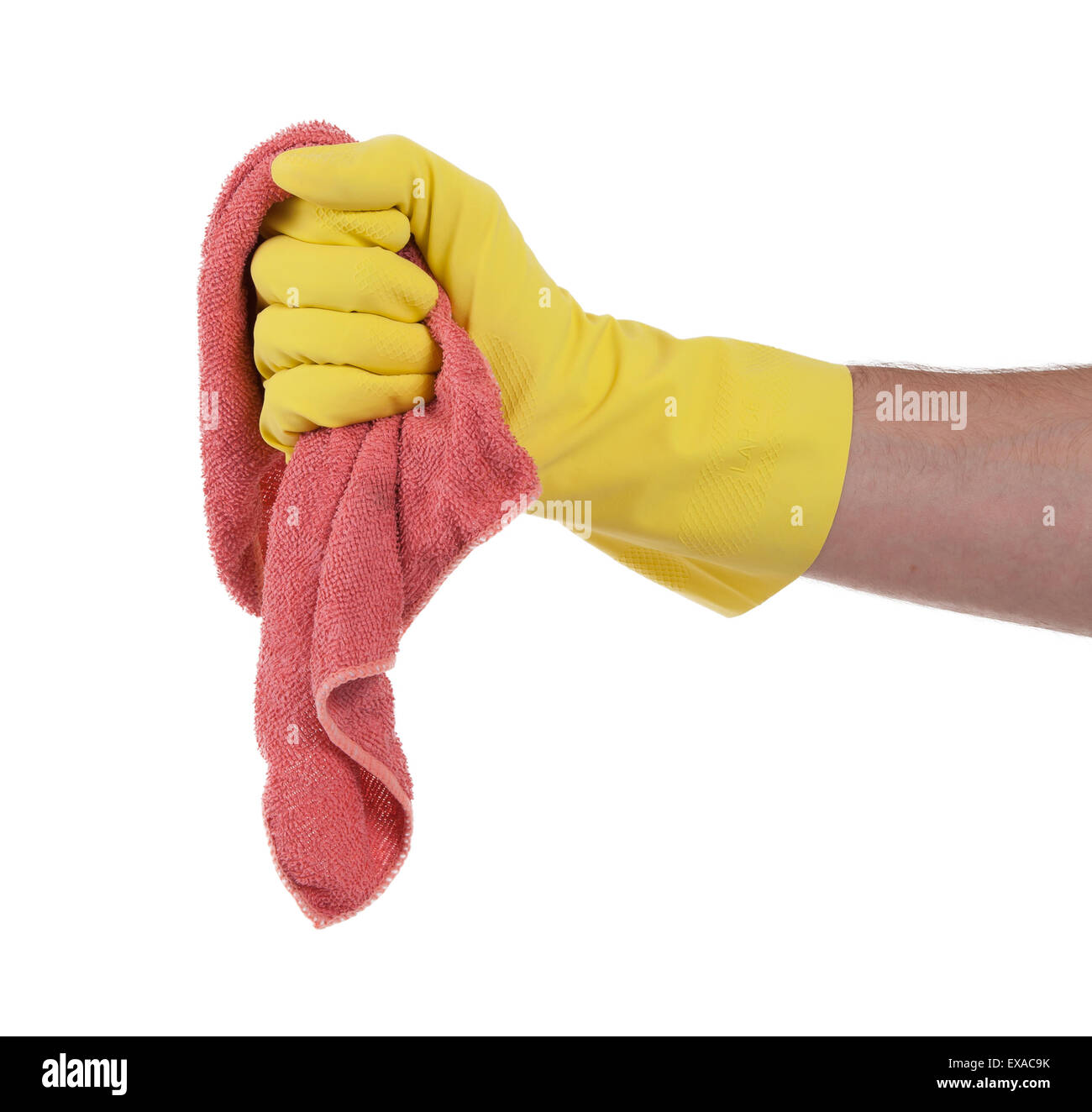 Hand wearing rubber glove and hold rag(mop), isolated on white Stock ...