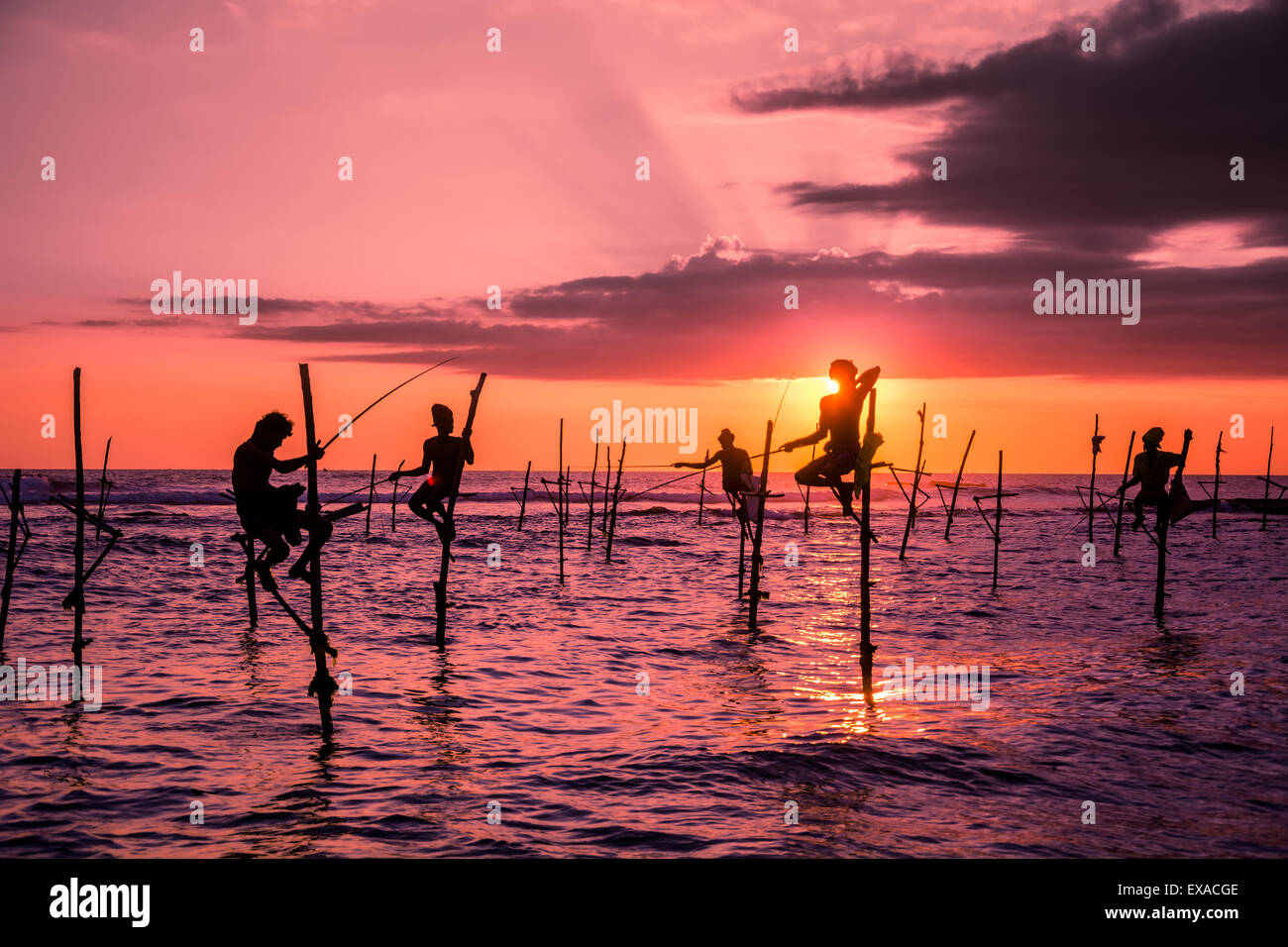 sri lankan traditional fisherman on stick Stock Photo - Alamy