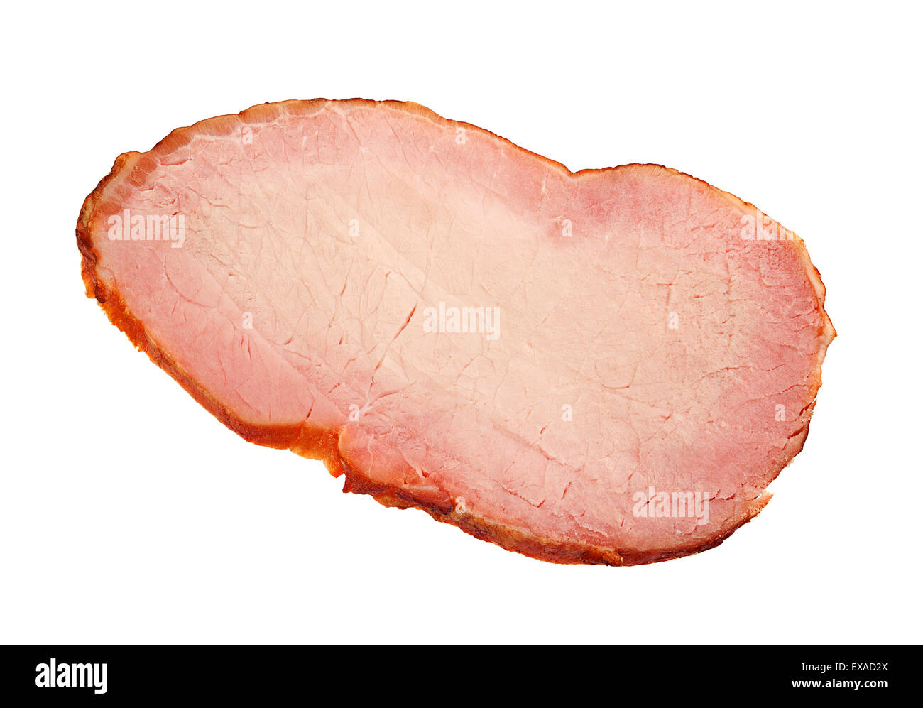 Pork smoked meat slice closeup isolated on white Stock Photo - Alamy