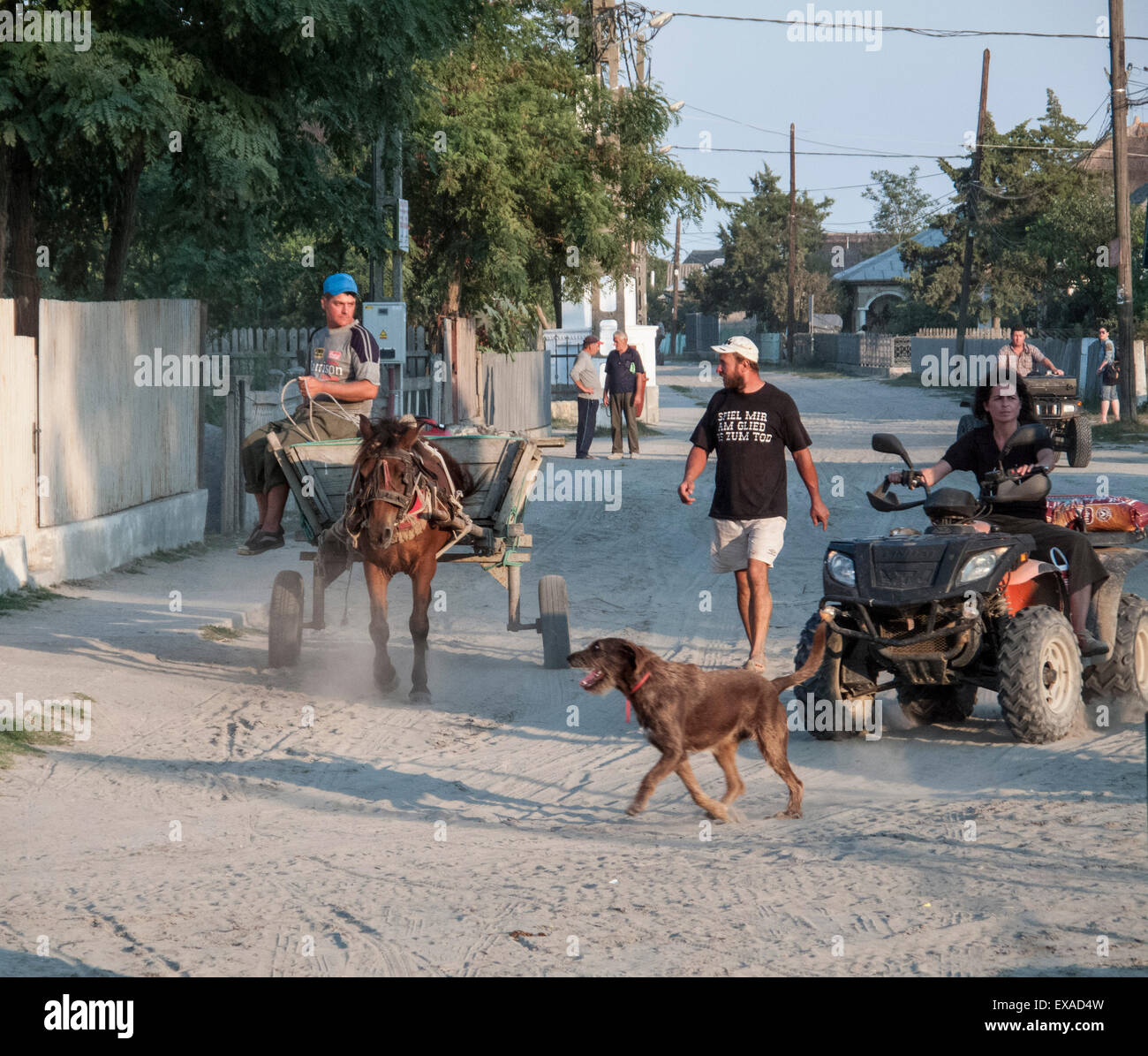 A sandy street in the Romanian town Sanfi George in the Danube delta ...