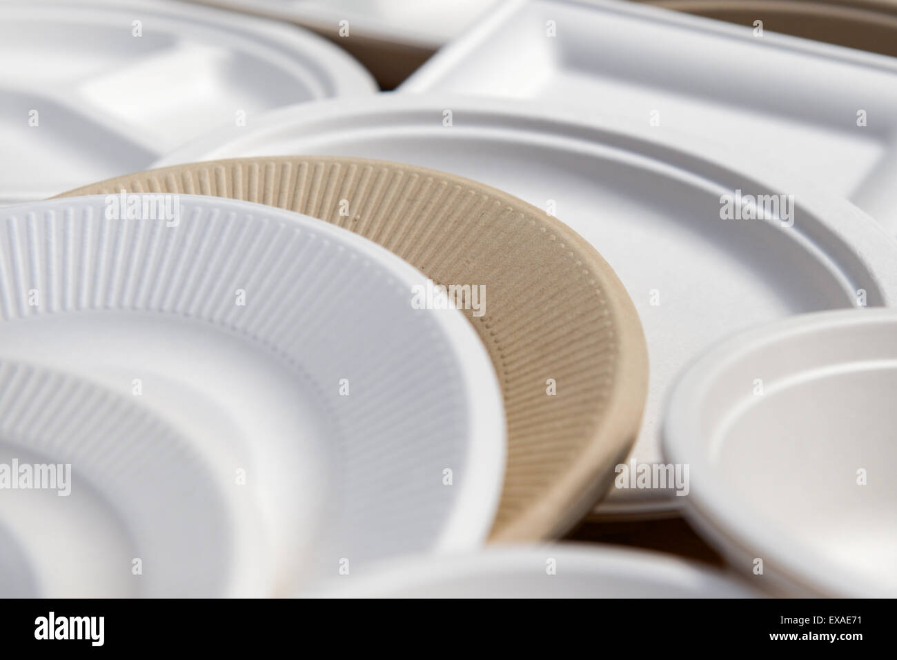 a variety of paper disposable plates of different colors Stock Photo ...