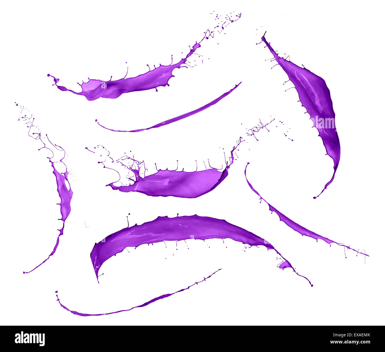 collection of purple paint splashes isolated on white background Stock ...