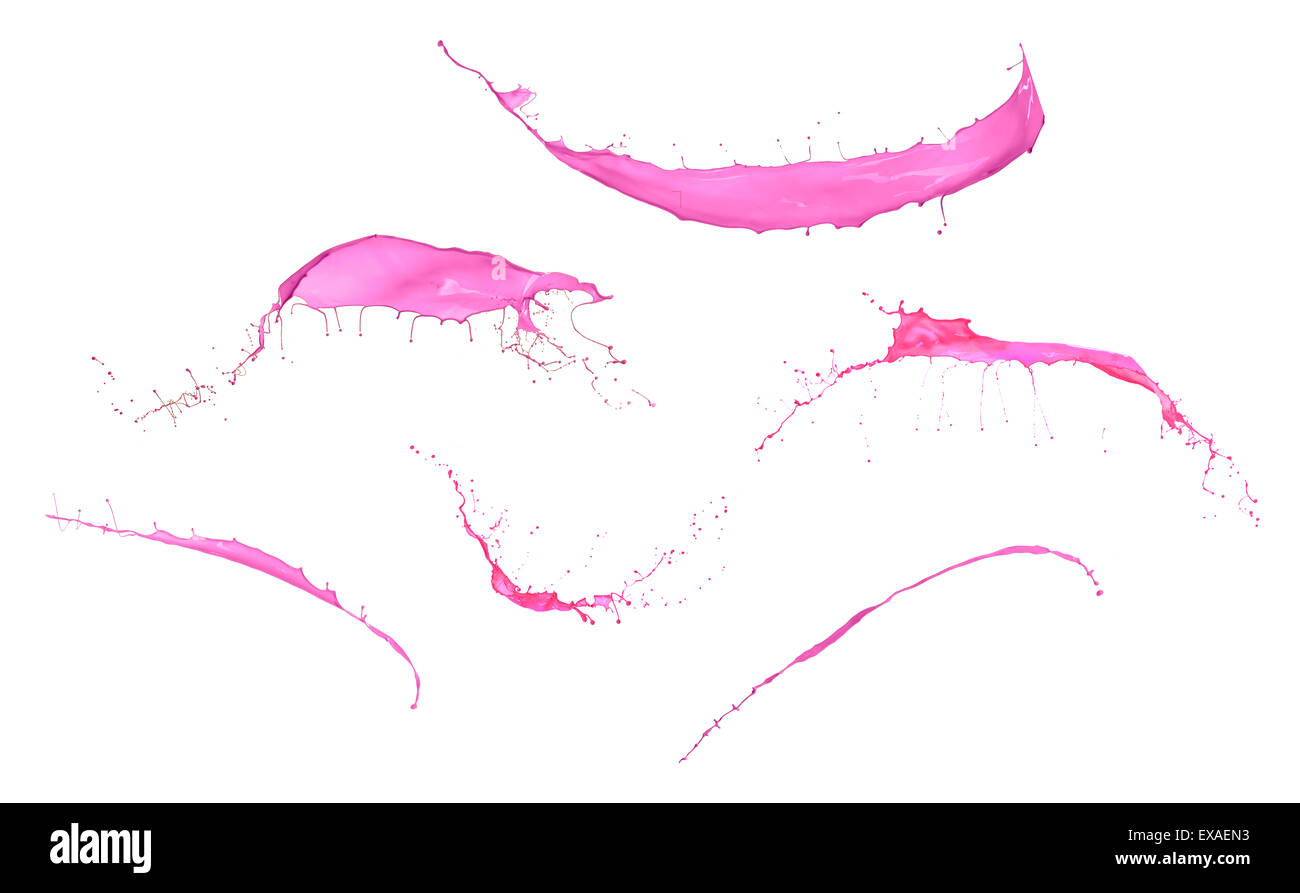 collection of pink paint splashes isolated on white background Stock ...