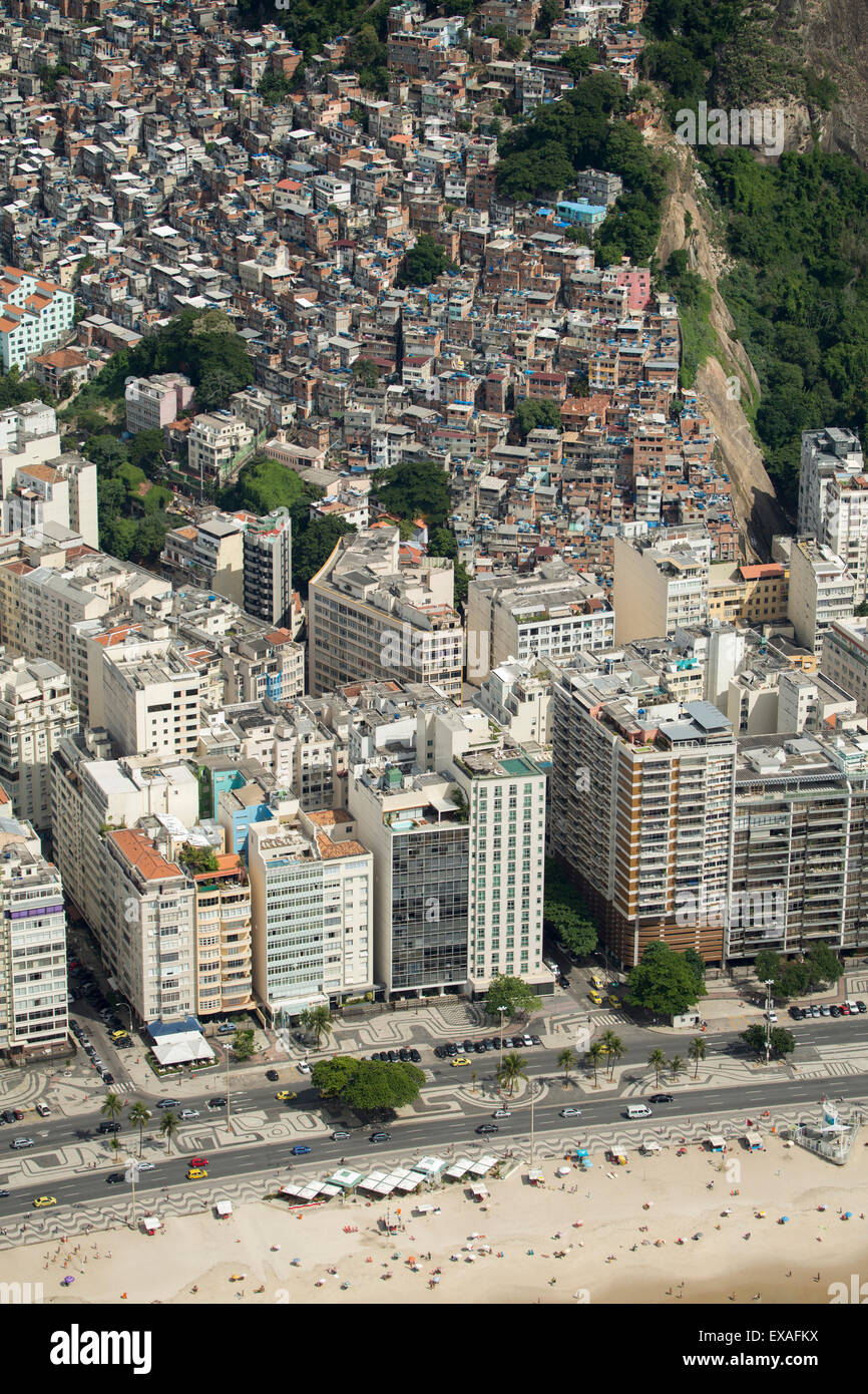 Copacabana Beach, neighbourhood and the Morro da Humaita favela behind ...