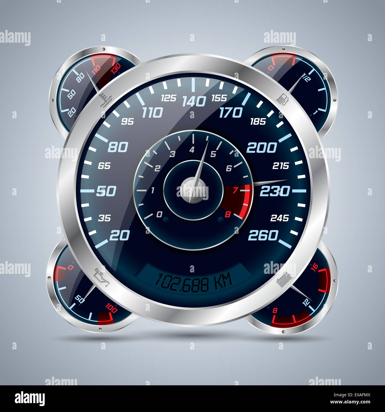Cool shiny speedometer with rev counter and other instruments Stock ...