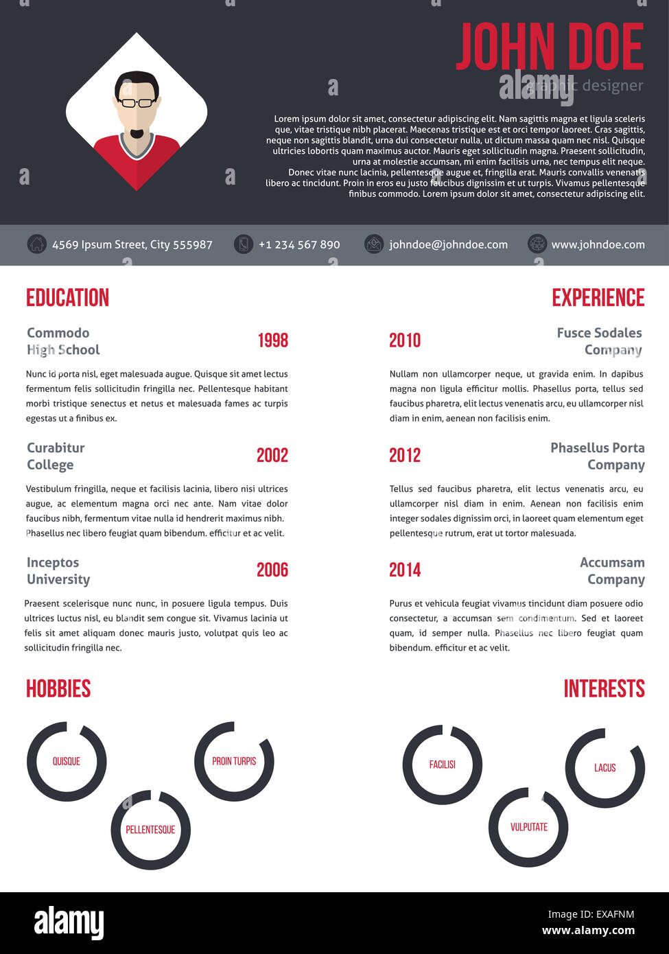 New modern curriculum vitae cv resume template design in red and dark ...