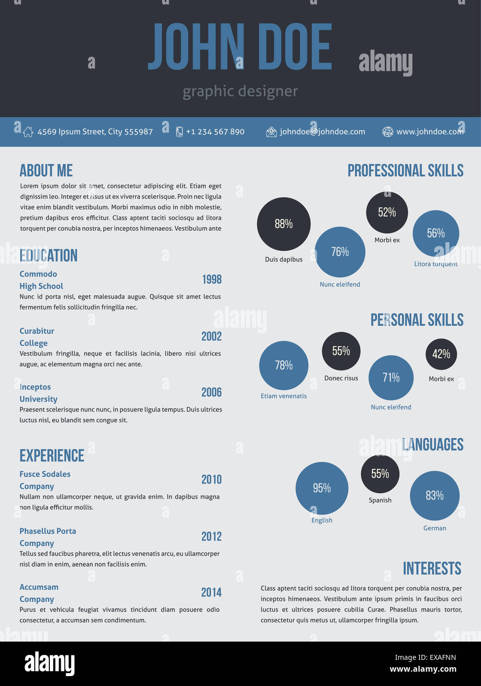 New modern curriculum vitae cv resume template design in blue and dark ...