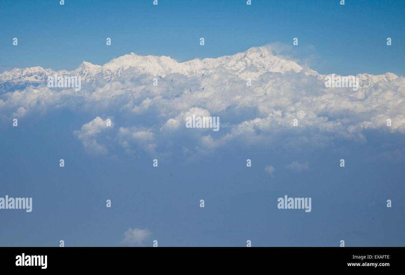 Kangchenjunga, the third highest peak in the world, viewed from a plane ...