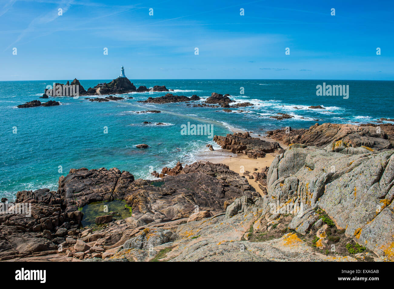La Corbiere lighthouse, Jersey, Channel Islands, United Kingdom, Europe ...