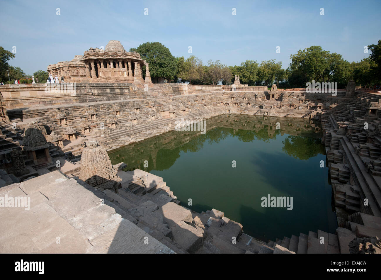 Tank at Modhera sun temple, built in 1026 by King Bhimdev, dedicated to ...