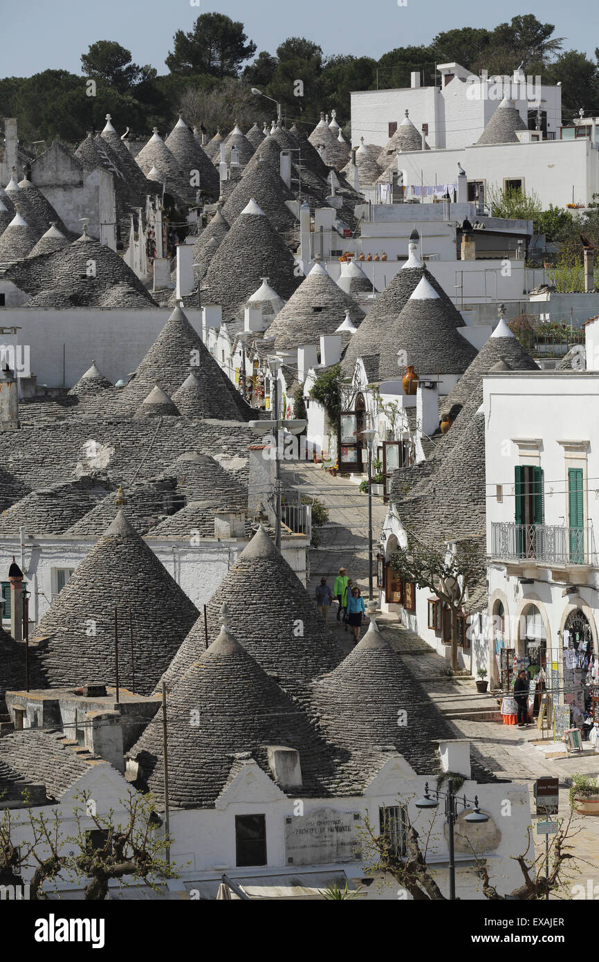 The cone-shaped roofs of trulli houses in the Rione Monte district ...