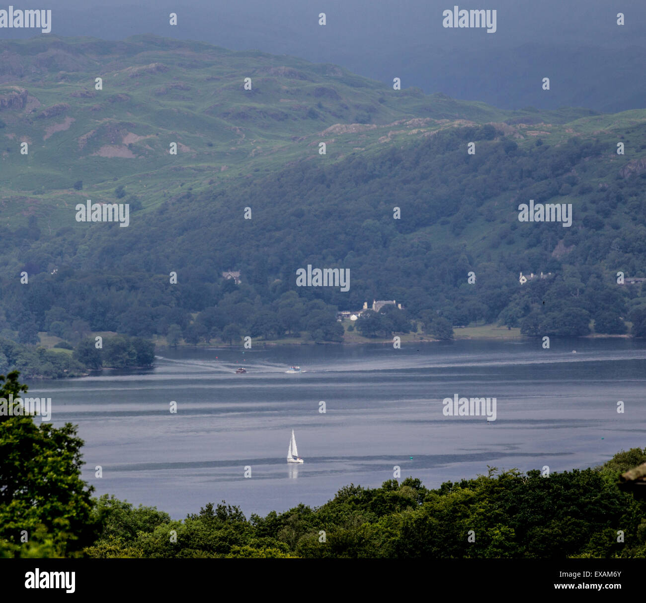 Lake Windermere Cumbria 10th July 2015 .UK Weather Lake Windermere with ...