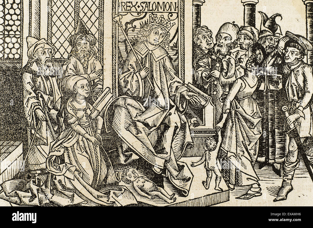 Judgement of Solomon. Engraving, 16th century Stock Photo - Alamy