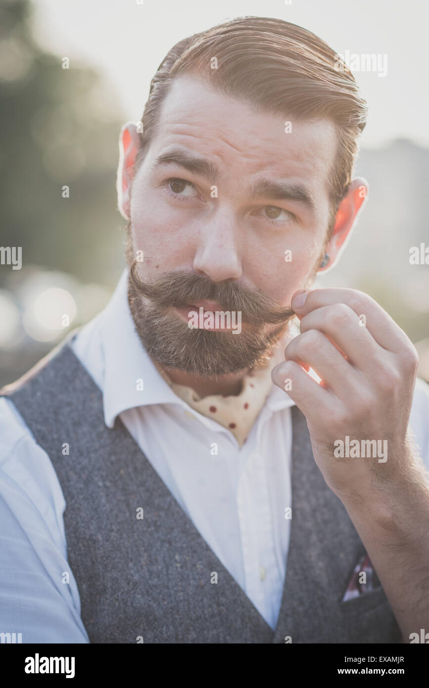 handsome big moustache hipster man in the city Stock Photo - Alamy