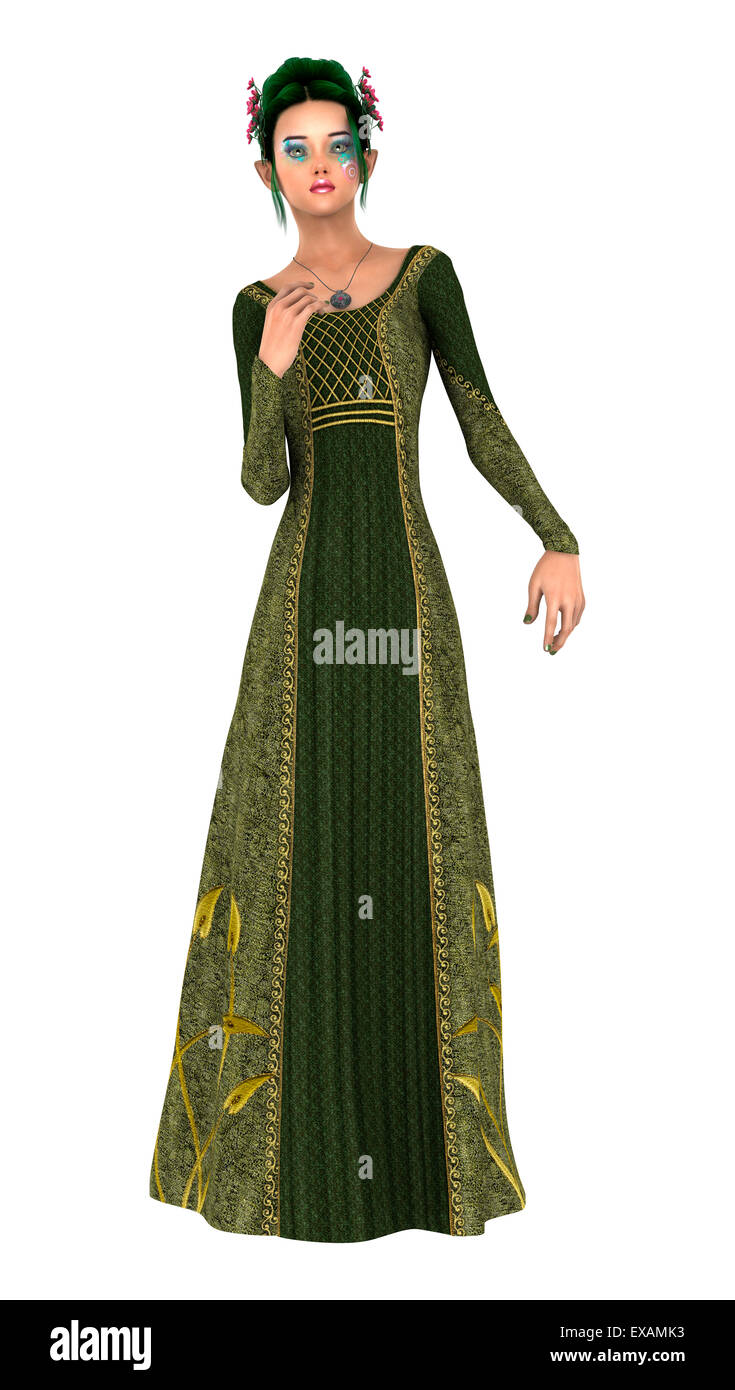 3D digital render of a beautiful princess of spring isolated on white ...