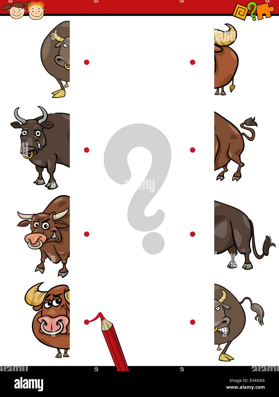 Cartoon Illustration of Education Matching Halves Game for Preschool ...